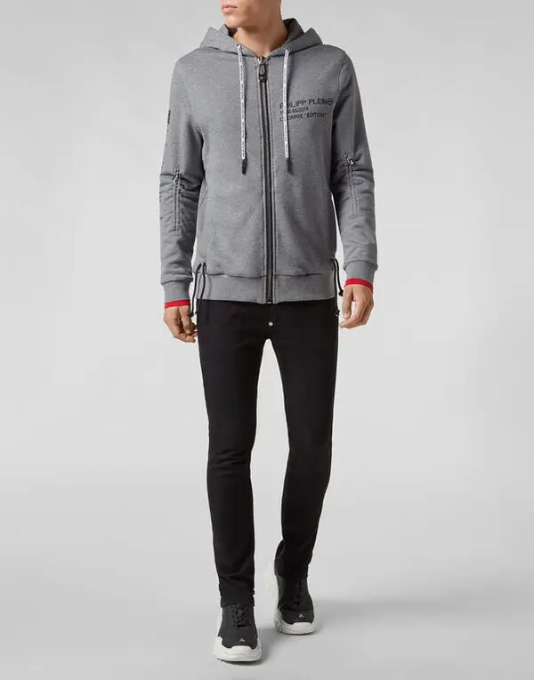 Philipp Plein Logo Casual Zip-up Hooded Jacket