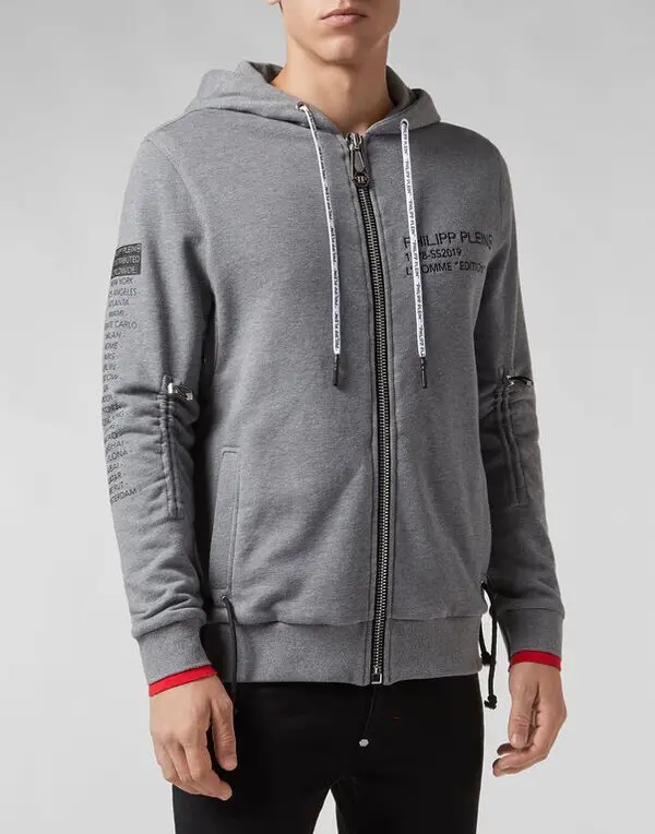 Philipp Plein Logo Casual Zip-up Hooded Jacket
