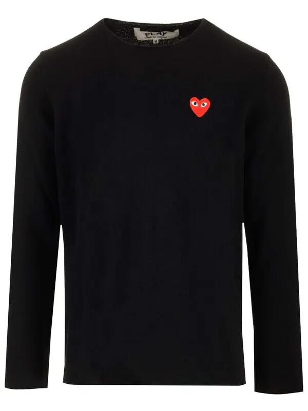 Play Comme Des Garcon Heart Logo Wool Sweater - Black