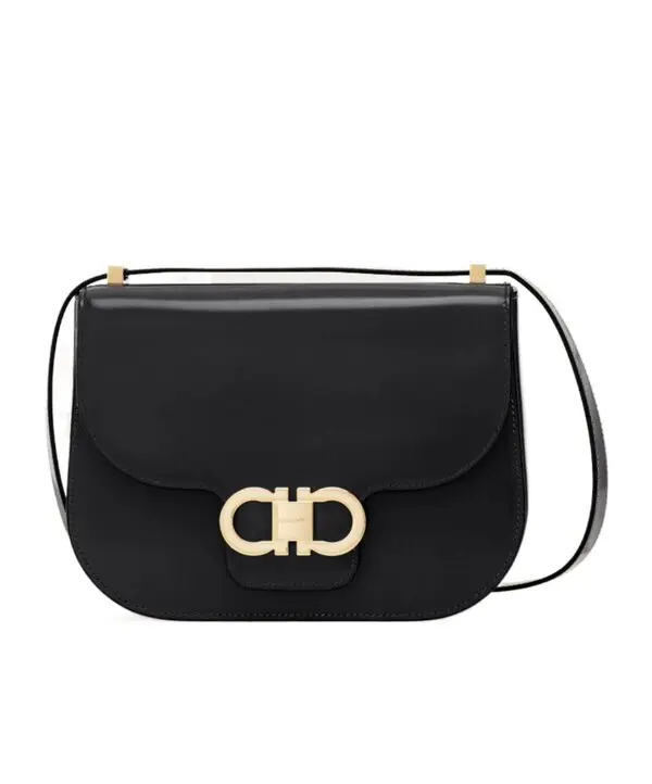 FERRAGAMO Double Gancini North-south Crossbody Bag - Black