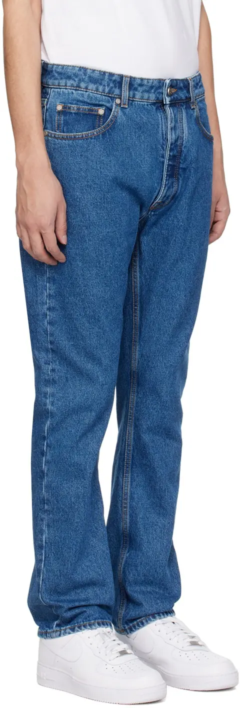 Palm Angels Monogram Detailed Straight Leg Jeans - Blue