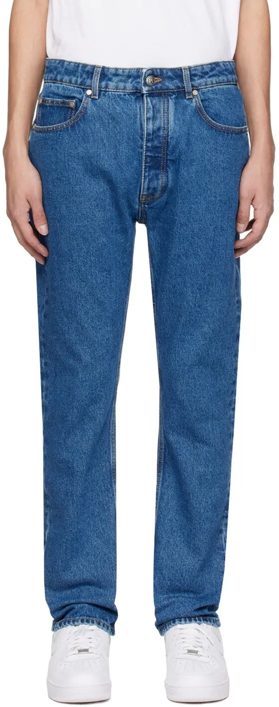 Palm Angels Monogram Detailed Straight Leg Jeans - Blue