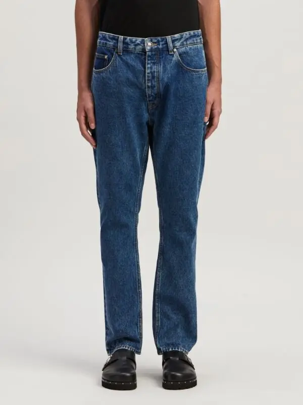 Palm Angels Monogram Detailed Straight Leg Jeans - Blue