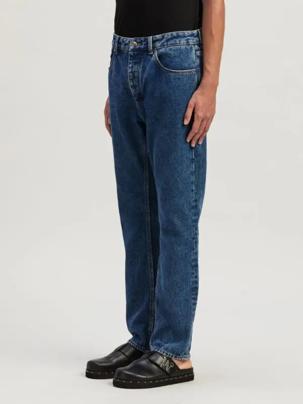 Palm Angels Monogram Detailed Straight Leg Jeans - Blue