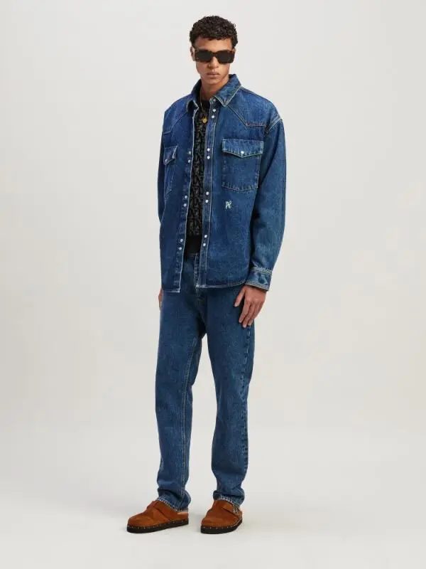 Palm Angels Monogram Detailed Straight Leg Jeans - Blue