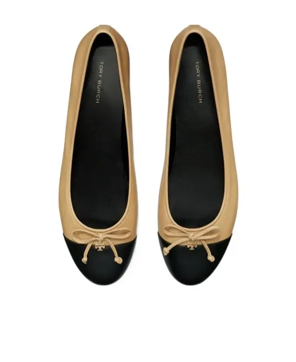 Tory Burch Cap Toe Ballet Flats With Bow Detailing