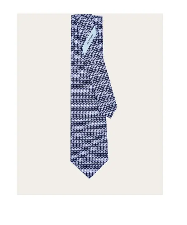 FERRAGAMO Gancini Print Silk Neck Tie