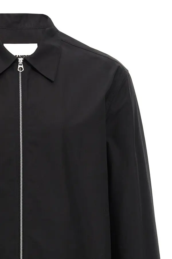 JIL SANDER Long Sleeved Zip-up Shirt - Black