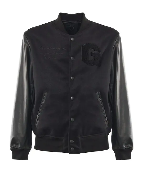 GIULIANO GALIANO Varsity Leather-sleeve Jacket - Black