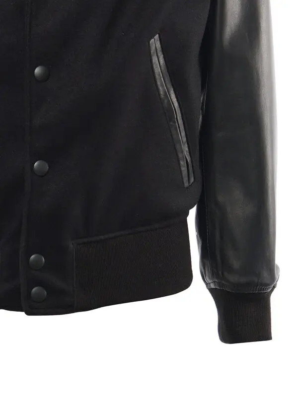 GIULIANO GALIANO Varsity Leather-sleeve Jacket - Black