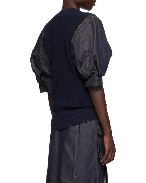 Sacai Short Sleeve Open-thread Detail Sweater