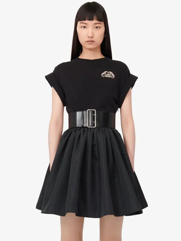 Alexander McQueen Crewneck Mini Dress With Pleated Skirt