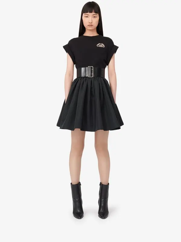 Alexander McQueen Crewneck Mini Dress With Pleated Skirt