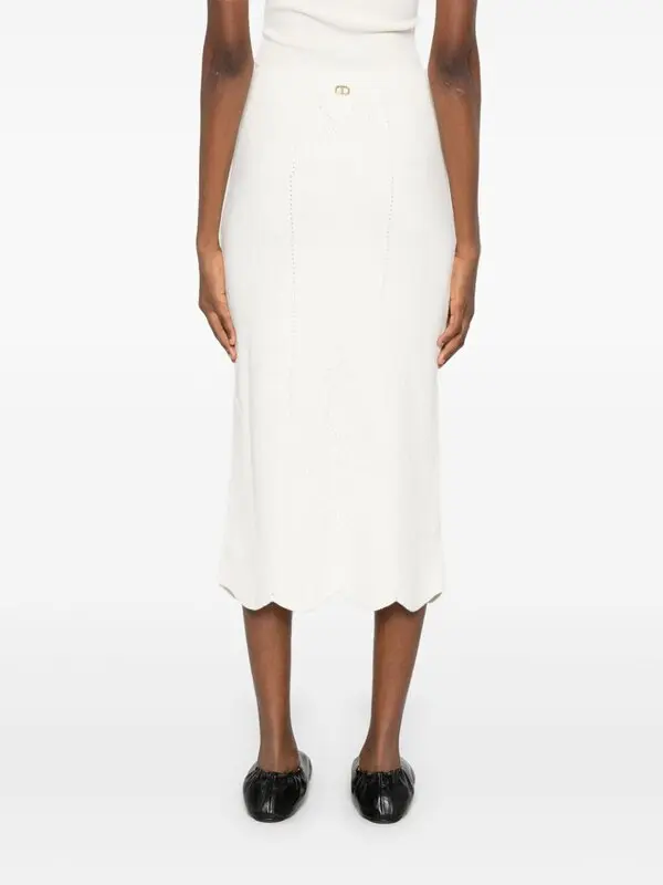 TWINSET Scalloped Hem Midi Skirt - White