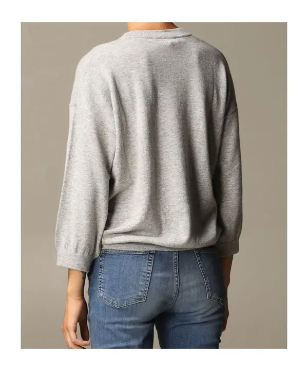 Moschino Crystal Embellished Logo Knit Pullover - Gray