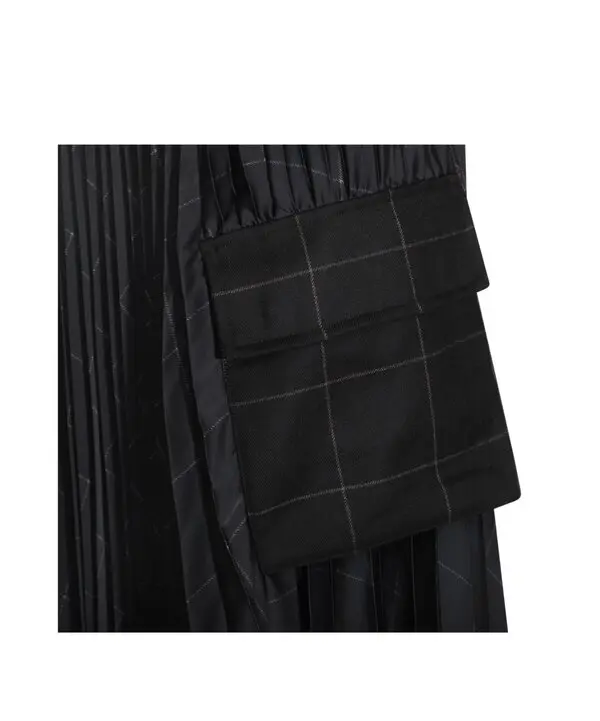 Sacai Windowpane Satin Pleated Skirt