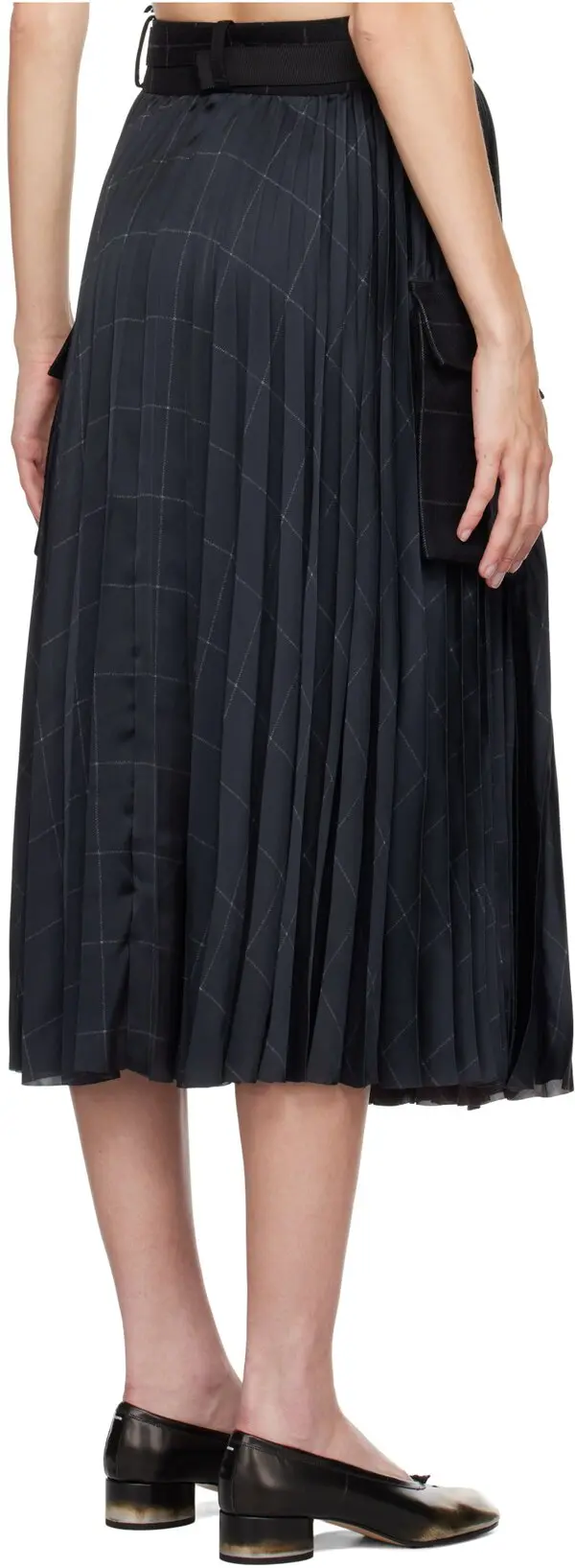 Sacai Windowpane Satin Pleated Skirt