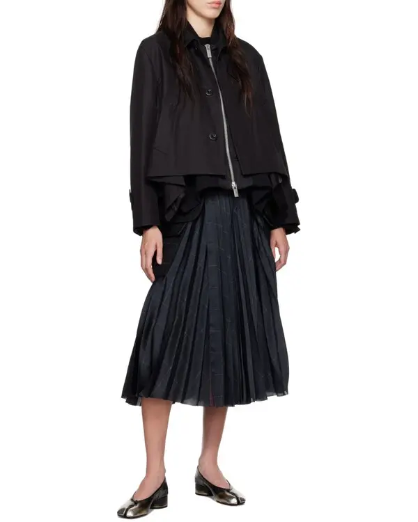 Sacai Windowpane Satin Pleated Skirt