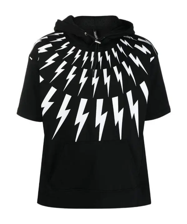 Neil Barrett Printed Short Sleeve Hoodie - Black