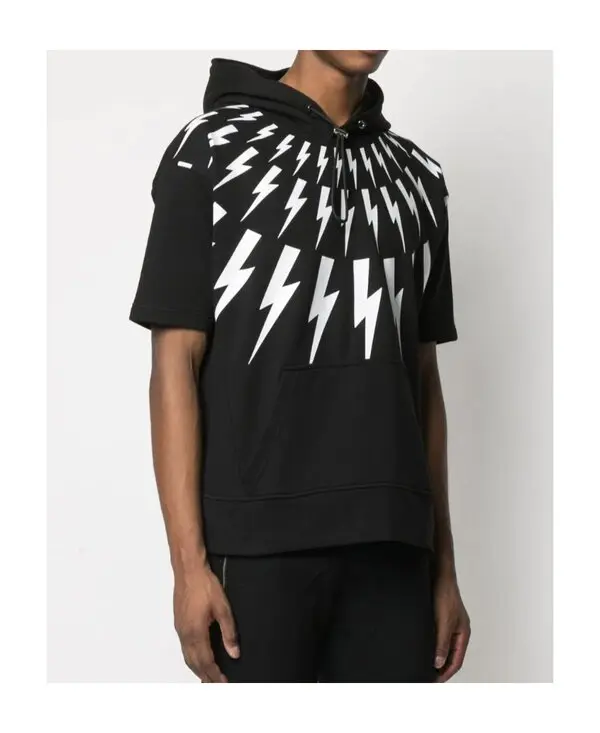 Neil Barrett Printed Short Sleeve Hoodie - Black
