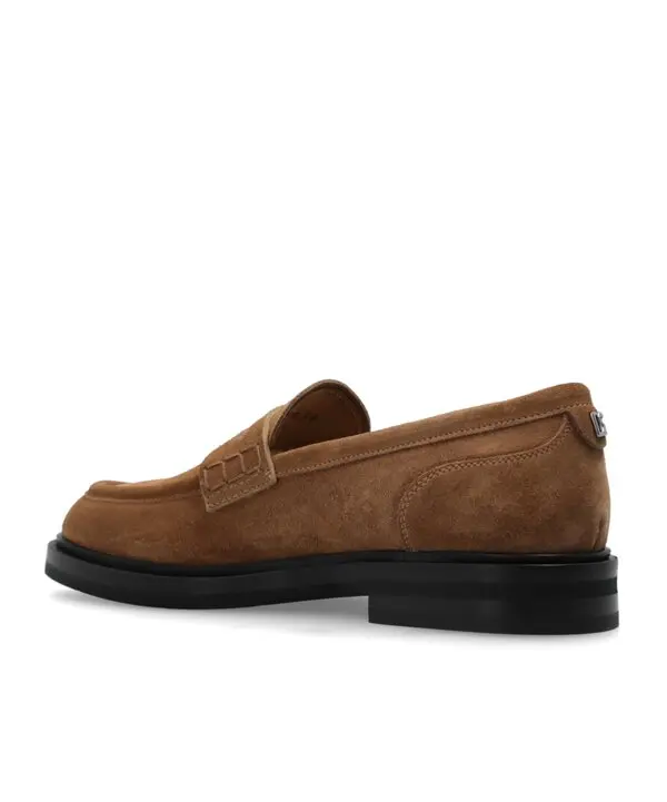 Dolce & Gabbana Suede Loafers With Embossed Logo Detail - Brown