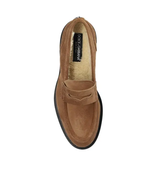 Dolce & Gabbana Suede Loafers With Embossed Logo Detail - Brown