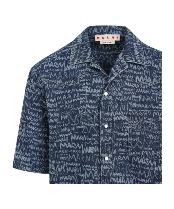 Marni Doodle Print Denim Bowling Shirt