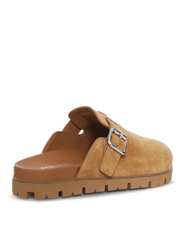 Prada Logo Plaque Slip-on Mules - Cinnamon