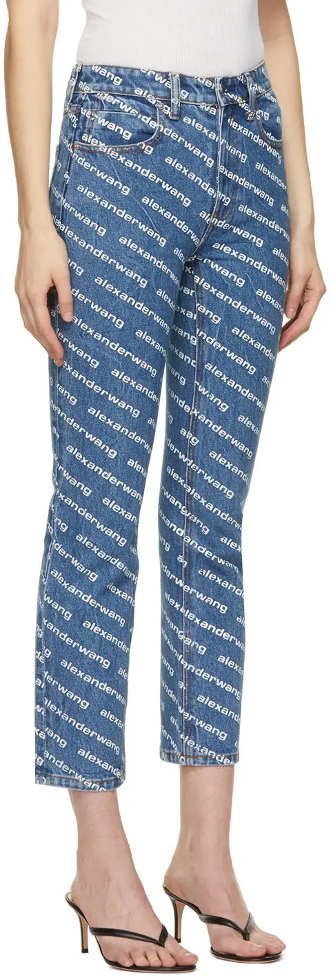 Alexander Wang High-rise Logo-print Straight-leg Jeans - Blue