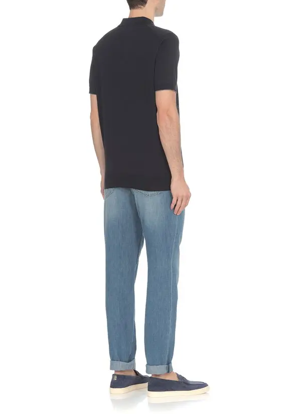 Brunello Cucinelli Short-sleeved Fine-knitted Polo Shirt - Black