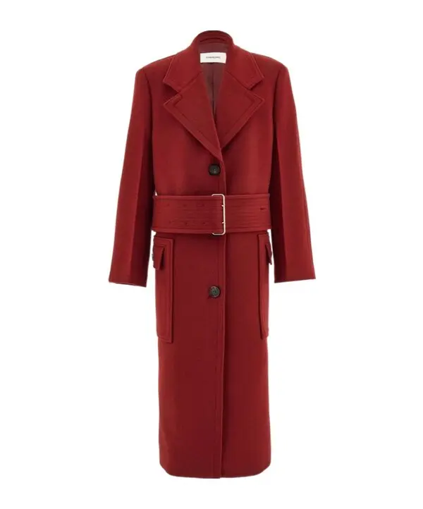 FERRAGAMO Long-sleeved Tailored Coat With Belt - Red