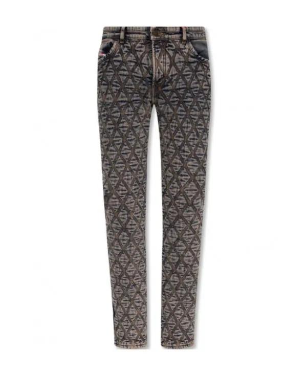 DIESEL® Quilted Diamond Pattern Straight-leg Jeans - Black