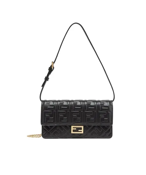 Fendi Baguette Logo Embossed Chain-linked Wallet - Black