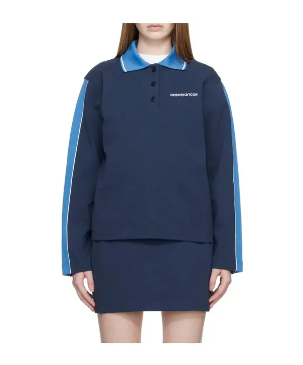 Casablanca Long Sleeve Collared Sweatshirt - Navy