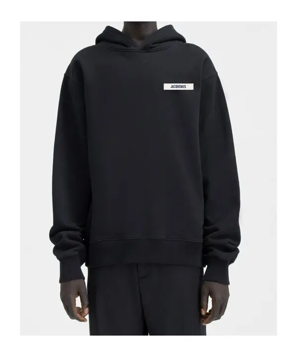 Jacquemus Logo Patch Long Sleeved Hoodie - Black