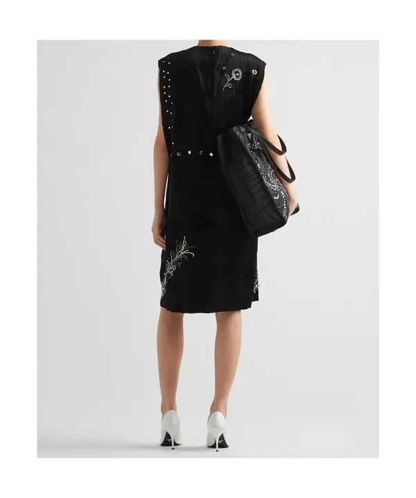 Prada Sleeveless Embroidered Velvet Dress With Metal Studs