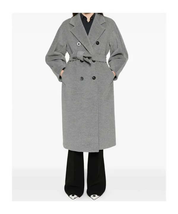 Max Mara Belted Long Sleeved Coat - Gray
