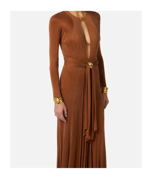Elisabetta Franchi Pleated Belted Maxi Dress