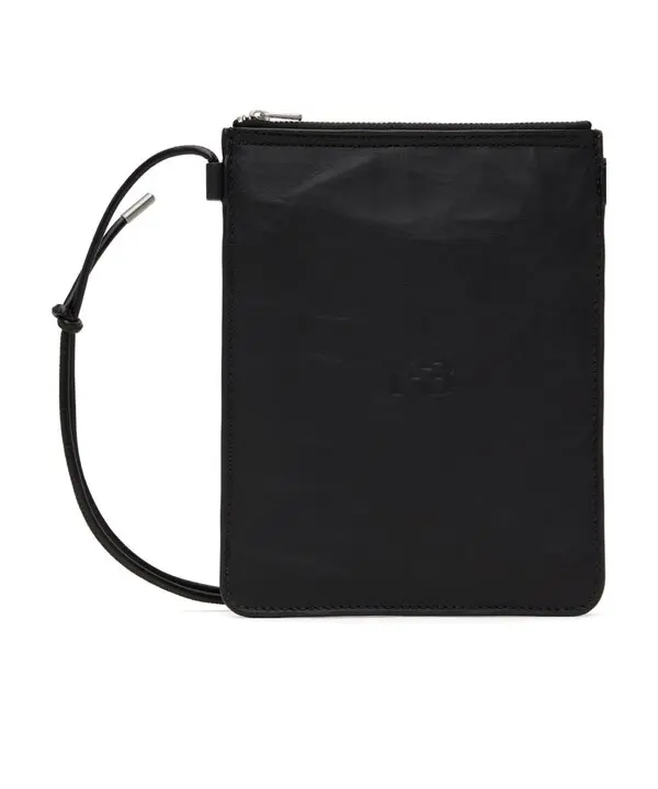 Y3 Logo Debossed Drawstring Crossbody Bag - Black