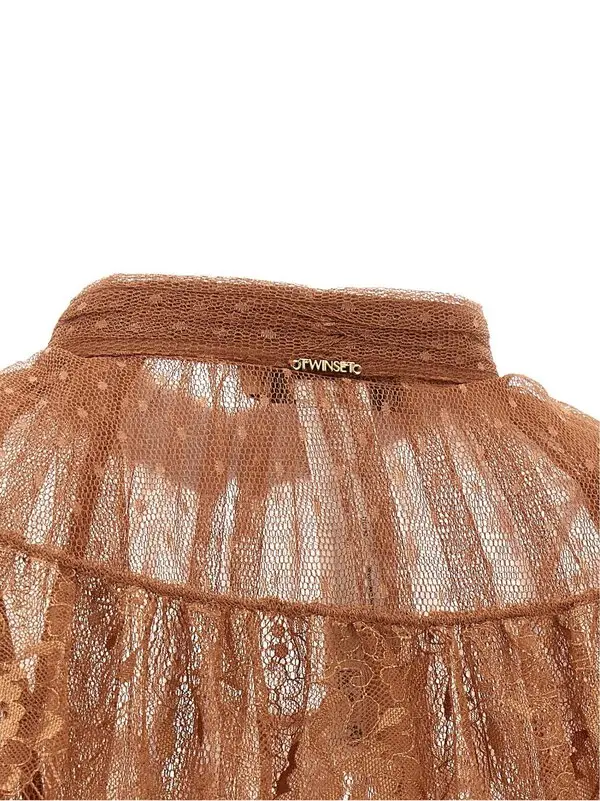 TWINSET Plumetis Laced Tulle Blouse - Brown