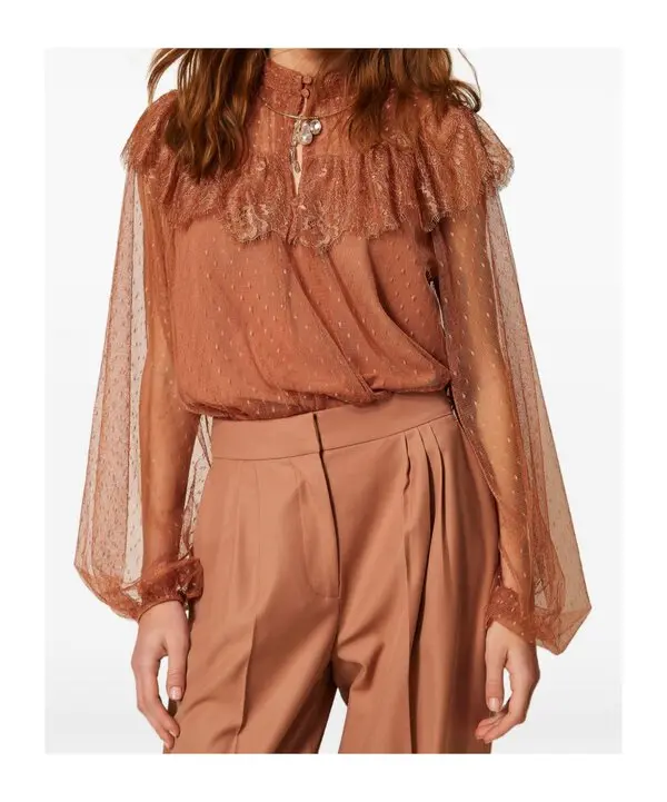 TWINSET Plumetis Laced Tulle Blouse - Brown