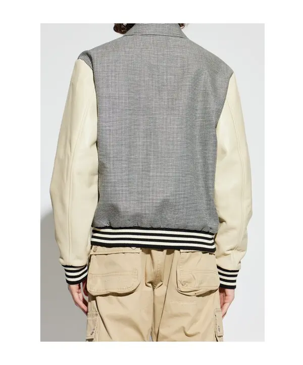 Dsquared2 Houndstooth Patch Varsity Jacket - Gray