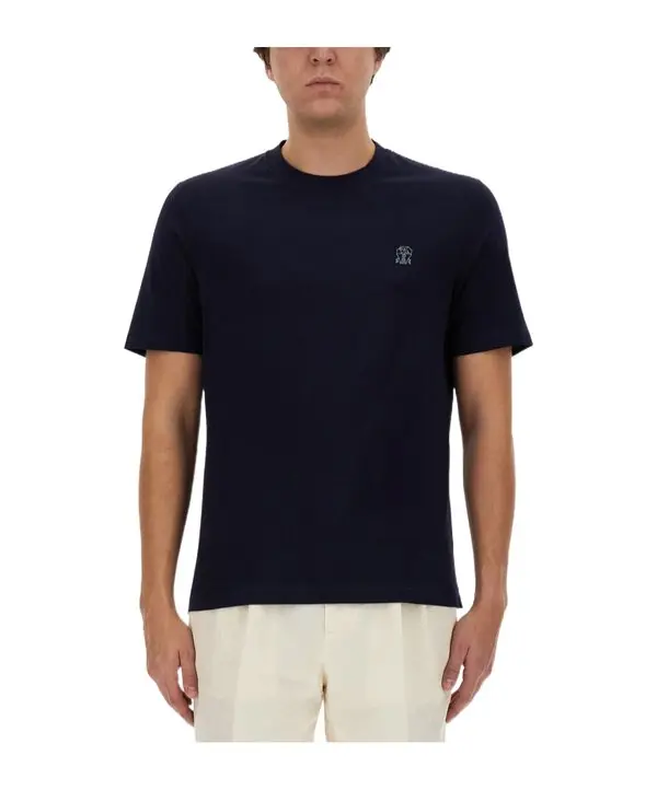 Brunello Cucinelli Logo Printed Crewneck T-shirt - Blue
