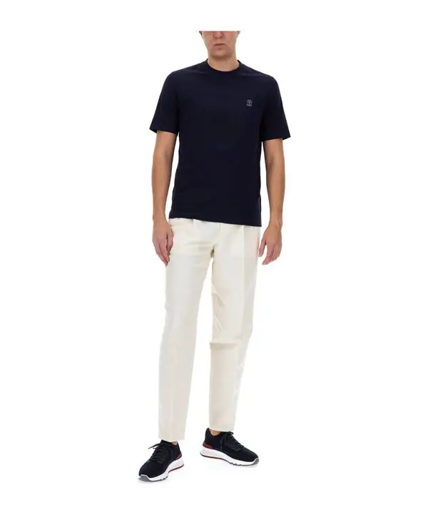 Brunello Cucinelli Logo Printed Crewneck T-shirt - Blue