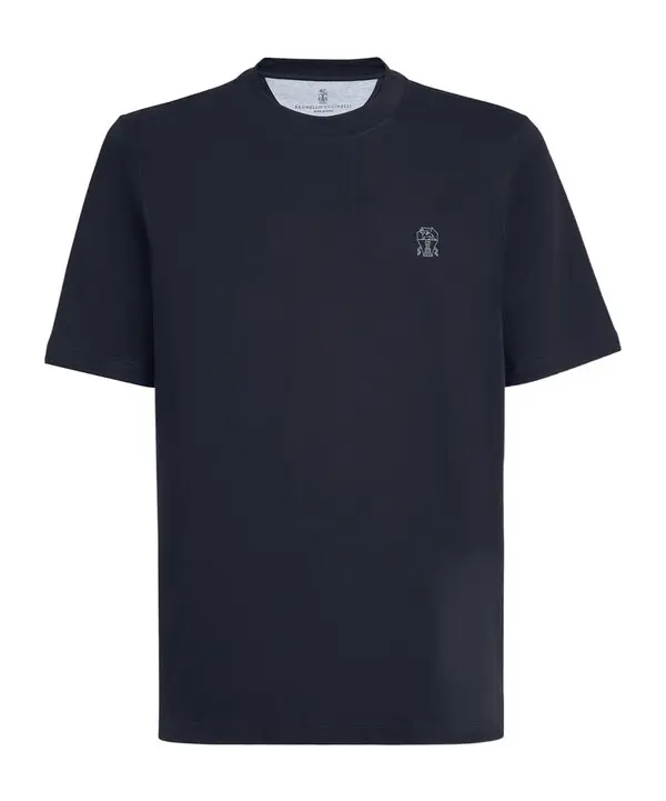 Brunello Cucinelli Logo Printed Crewneck T-shirt - Blue
