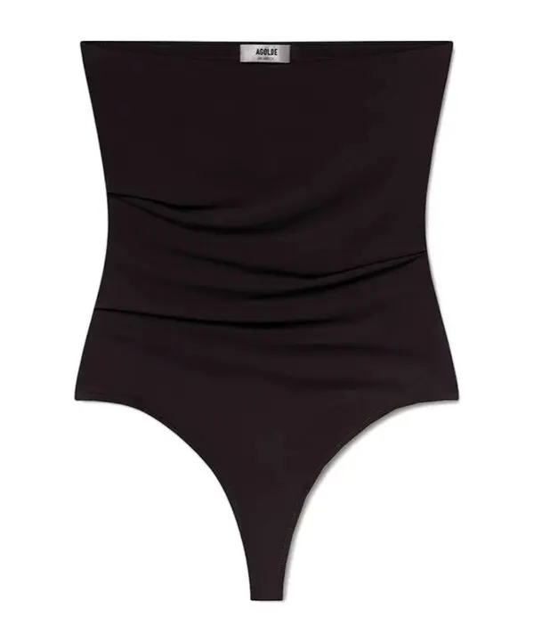 AGOLDE Gwyneth Ruched Strapless Bodysuit - Black