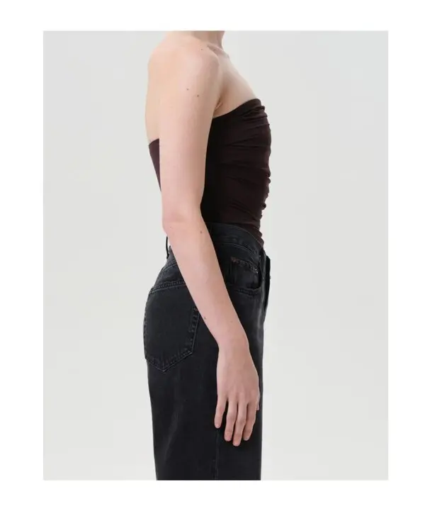 AGOLDE Gwyneth Ruched Strapless Bodysuit - Black