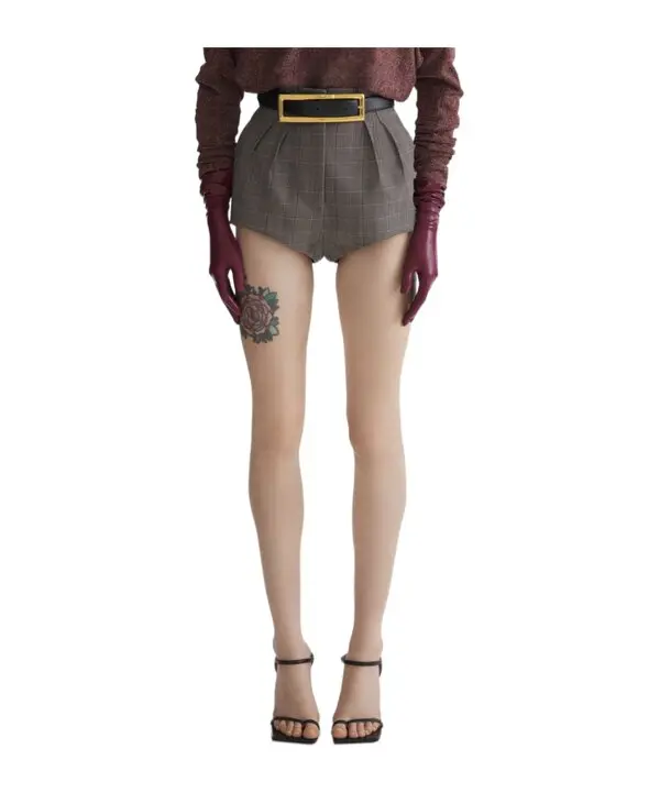 MUGLER Checked Pleated Tailored Shorts