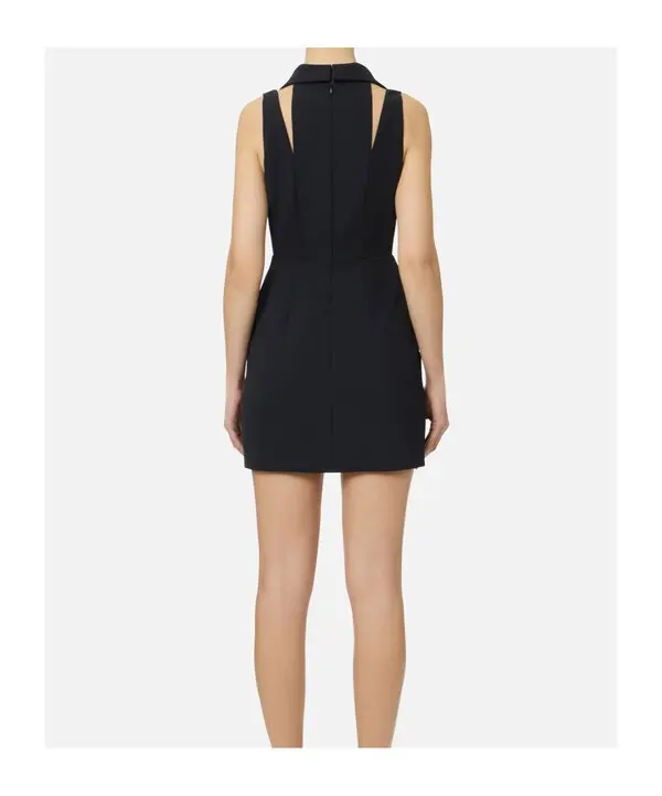 Elisabetta Franchi V-neck Sleeveless Mini Dress With Lapels And Logo Embellishments - Black