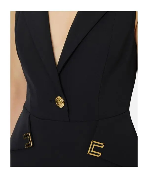 Elisabetta Franchi V-neck Sleeveless Mini Dress With Lapels And Logo Embellishments - Black